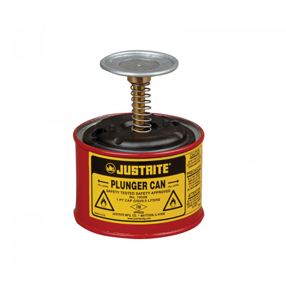 Justrite Plunger Dispensing Can, 1 Pint, Perforated Pan Screen Serves ...